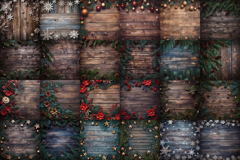 Rustic Christmas Wood Backgrounds, Holiday Digital Paper Set (instant ...