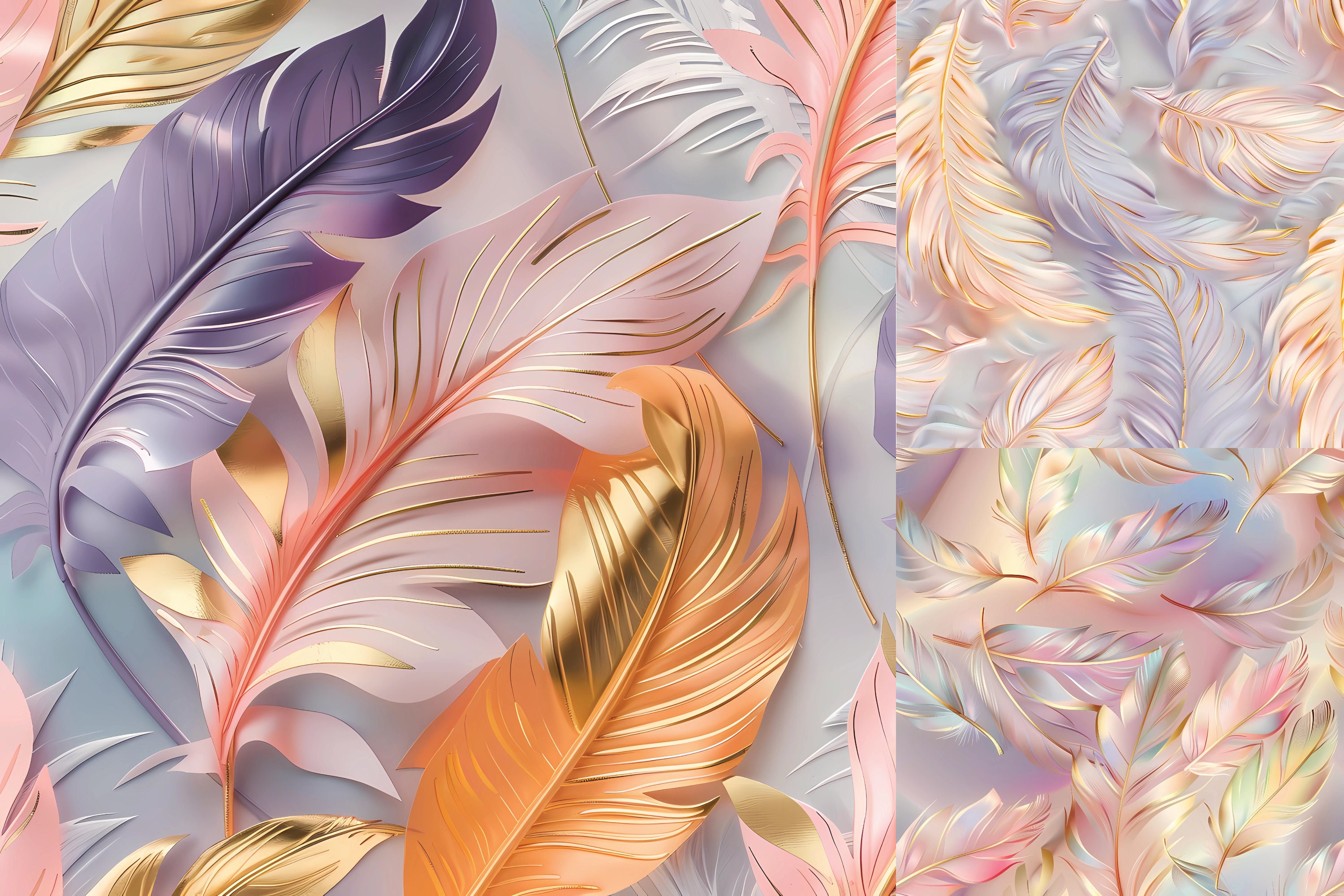 Pastel Feather Pattern Printable Digital Papers for Covers, Banners ...