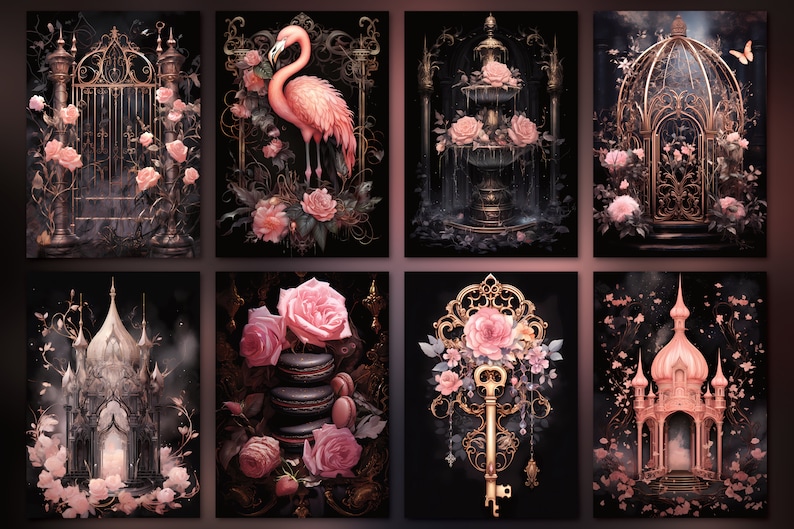Black Pink Junk Journal Pages: Digital Paper Bundle, Shabby Chic Gothic ...