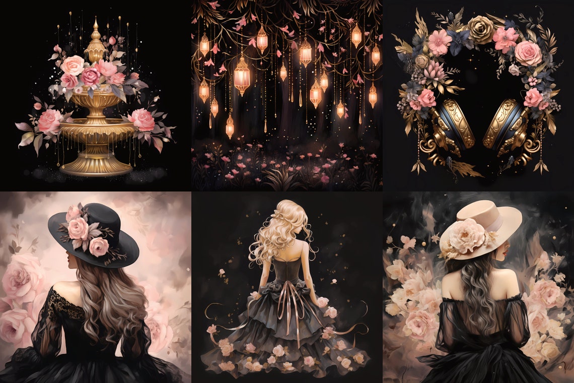 Black Pink Dream Shabby Chic Gothic Printable Digital Papers. Ideal for ...