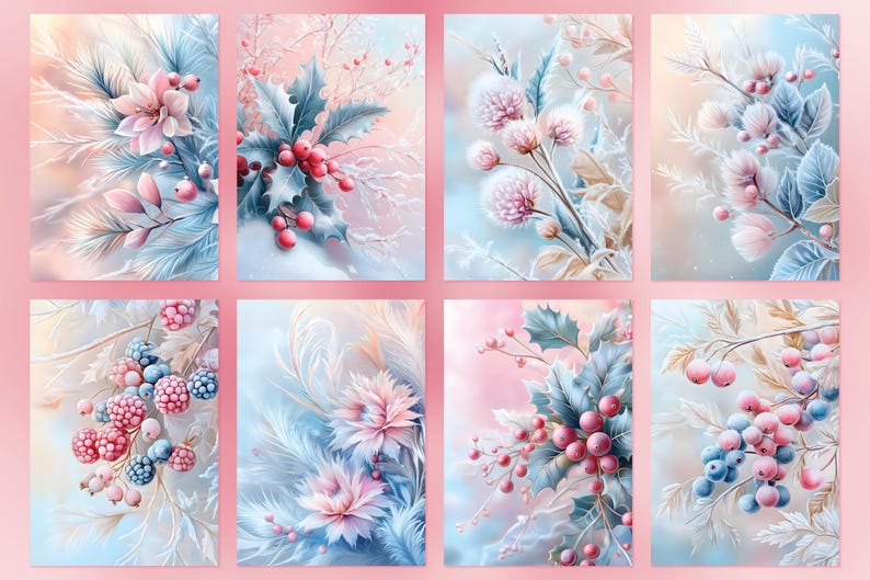 Dreamy Christmas Printable Digital Papers: Light Blue & Pink Winter ...