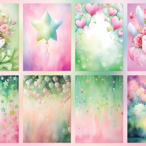 Happy Birthday Pink Green Watercolor Printable Digital Paper Downloads ...