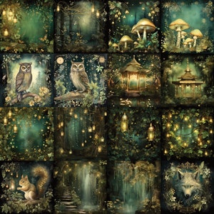 Enchanted Forest Printable Digital Papers for Scrapbooking, Ephemera ...
