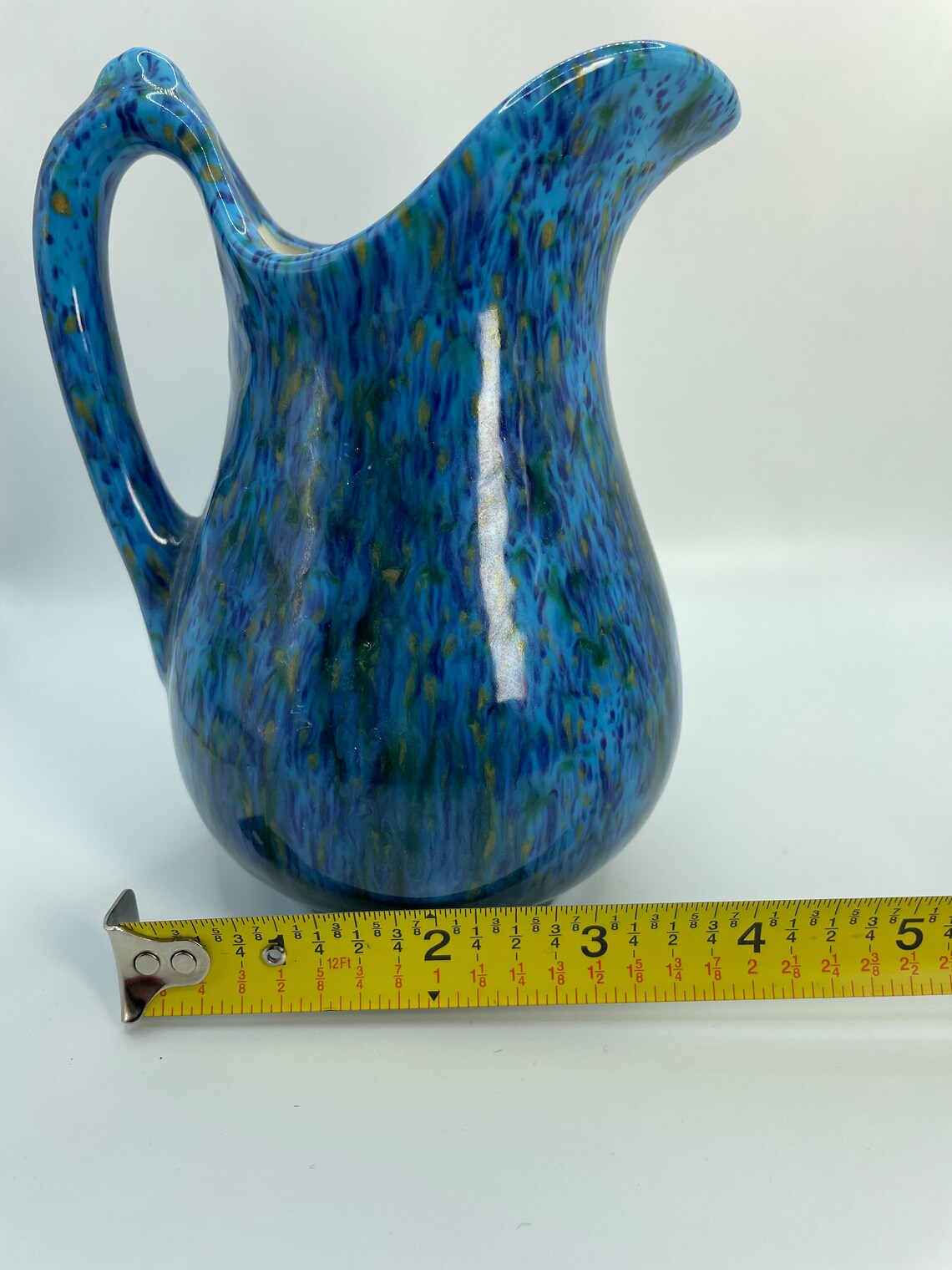 Handcrafted Charm: Vintage-inspired Green Blue Dip Glaze Small Pitcher ...