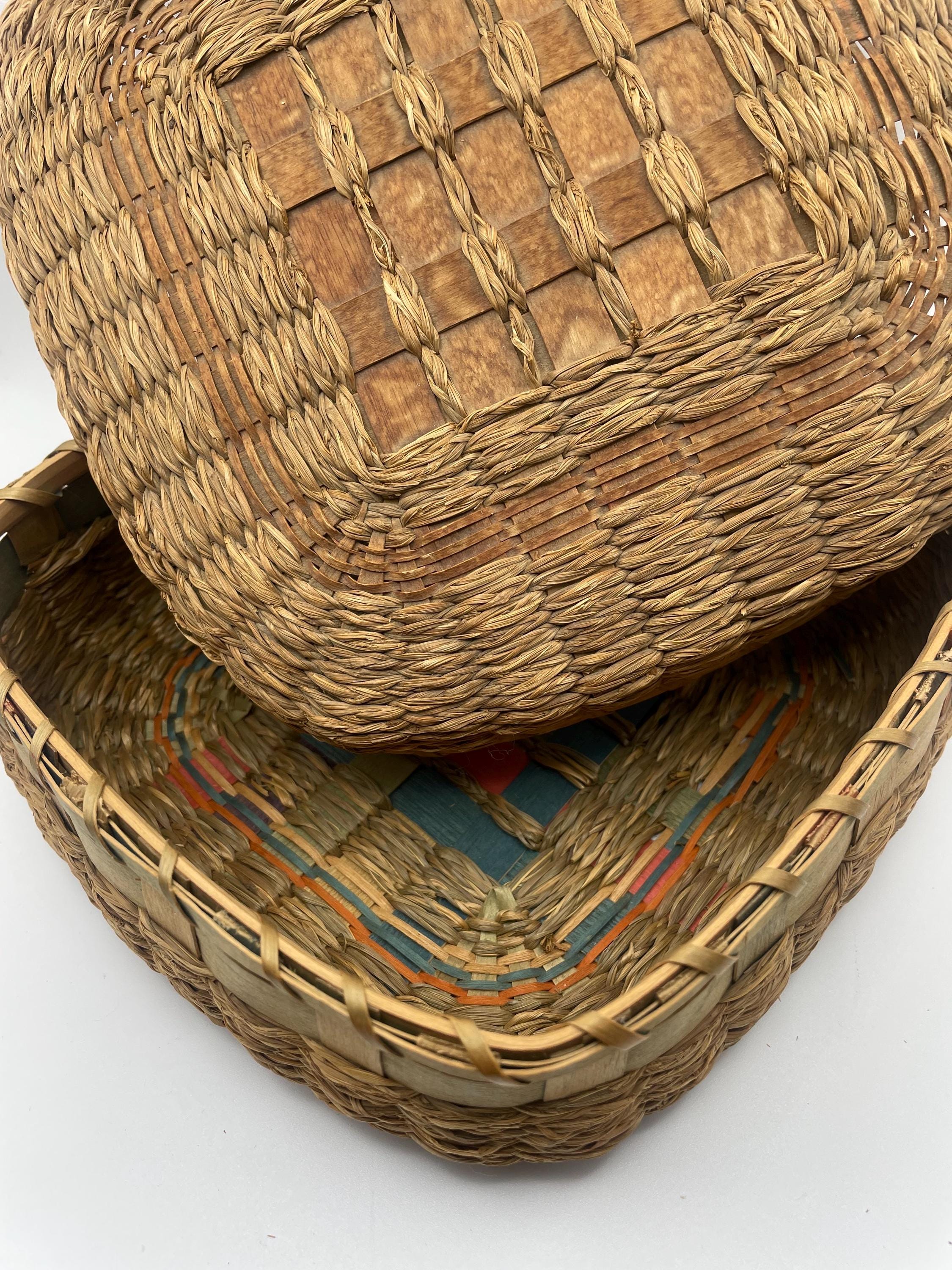 Hand-woven Passamaquoddy Sweet Grass Basket With Lid Vintage Home Decor ...