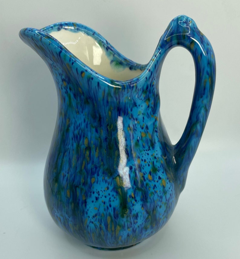 Handcrafted Charm: Vintage-inspired Green Blue Dip Glaze Small Pitcher ...