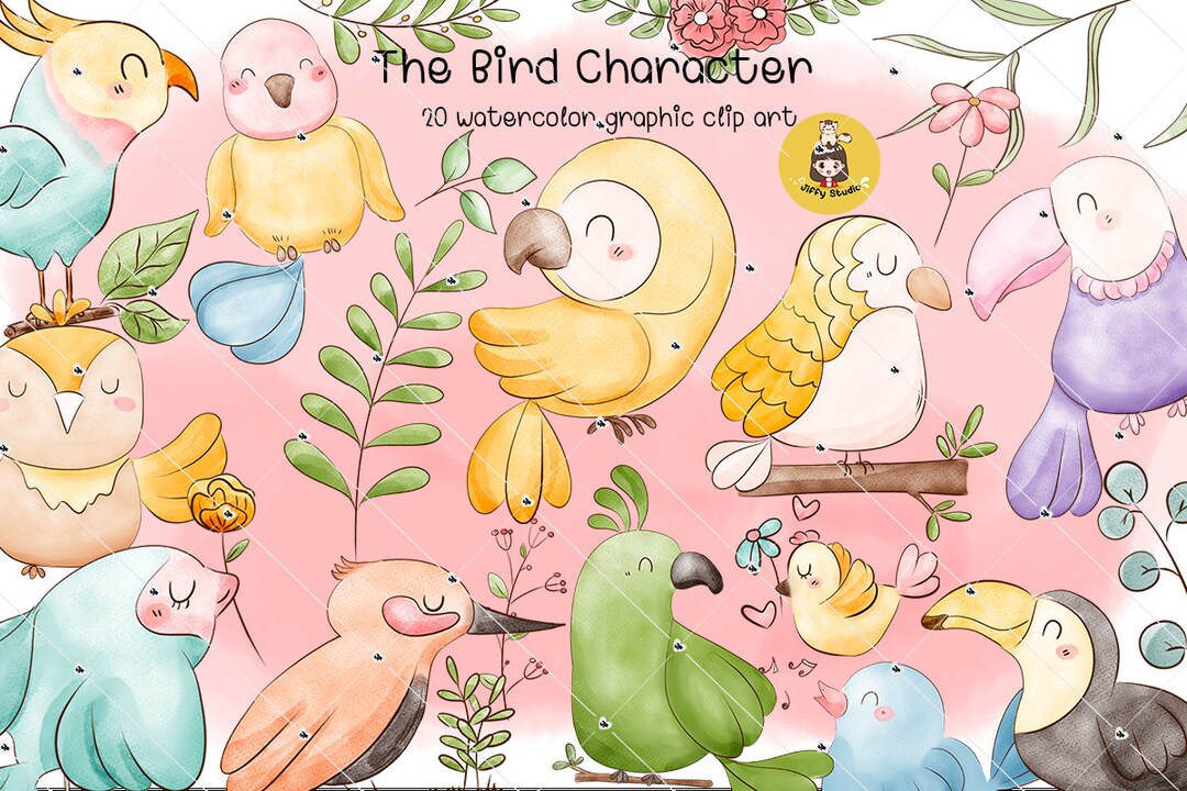 Digital Clip Art Set Watercolor Collection of Birds Graphic Clipart - Etsy