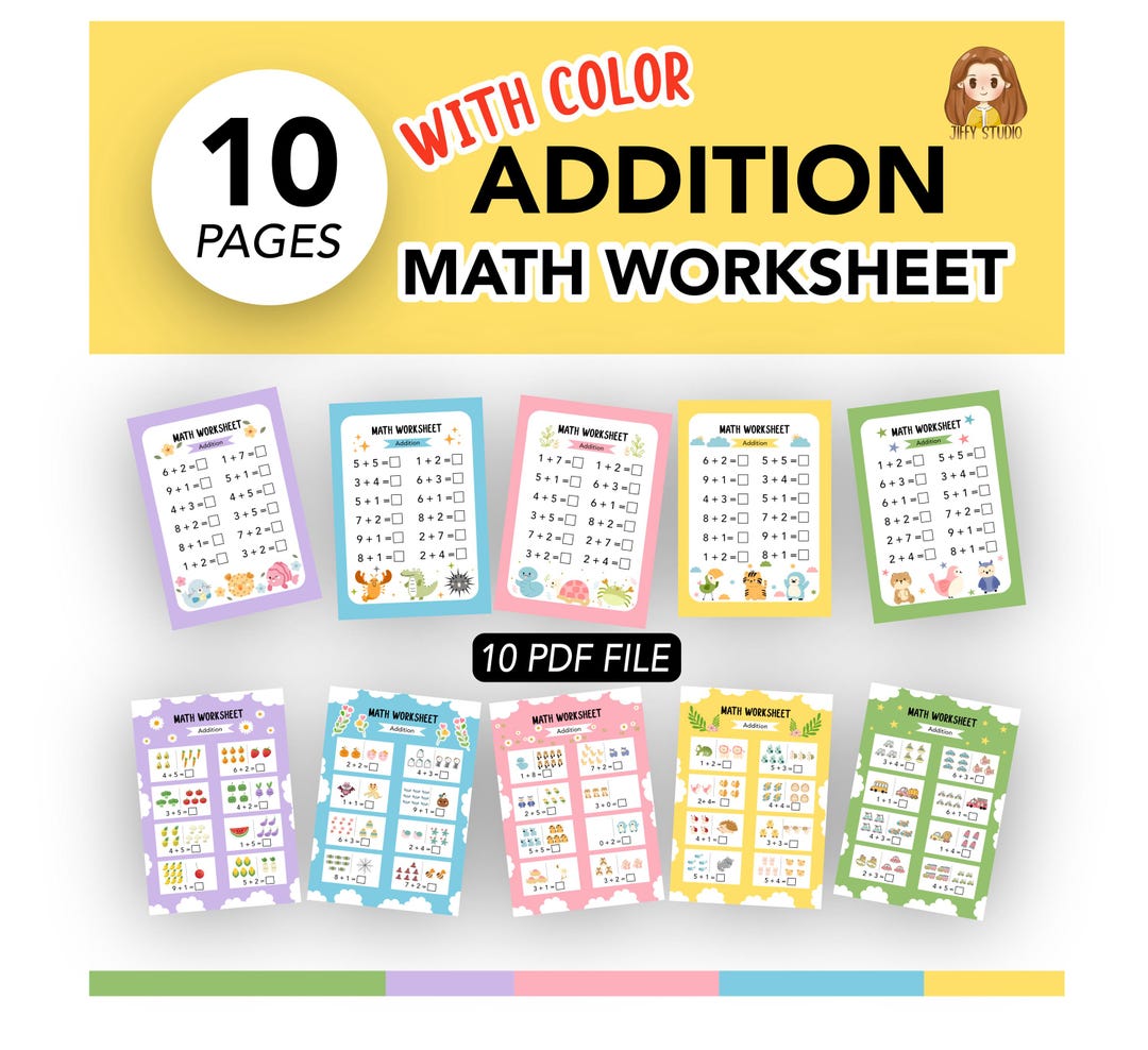 10 Color Pages Printable Math Workbook Addition for Kids, Preschool and ...