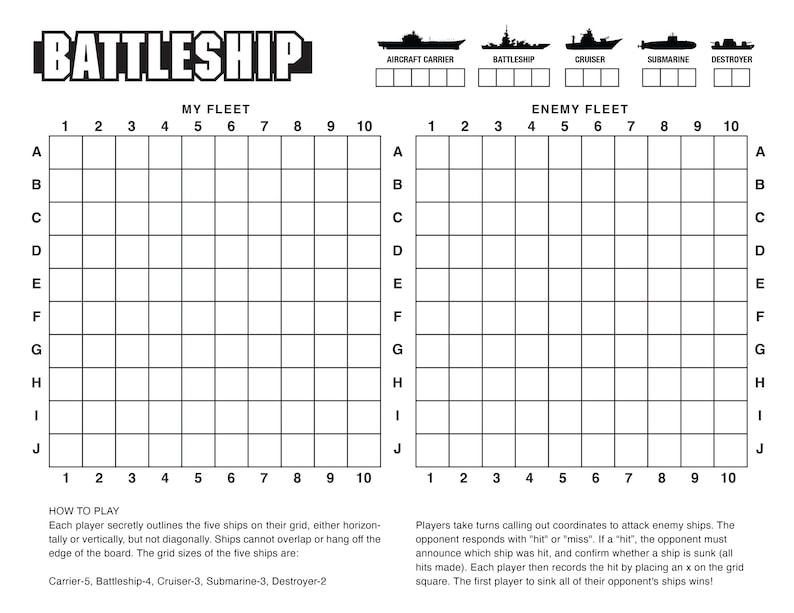 Battleship Educational Paper & Pencil Game for Kids - Etsy