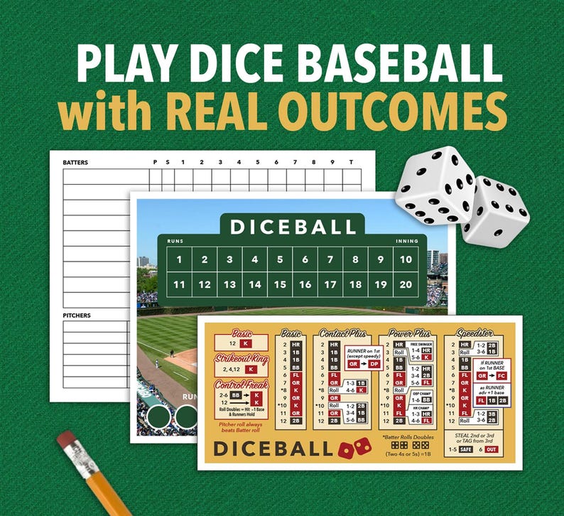 DICEBALL Easy Baseball Simulator Game With Dice – Educational for ...