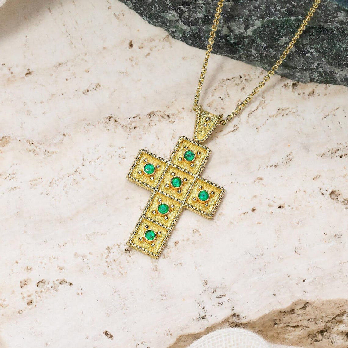 Byzantine Square Cross With Emeralds – Handmade Emerald Gold Cross - Etsy