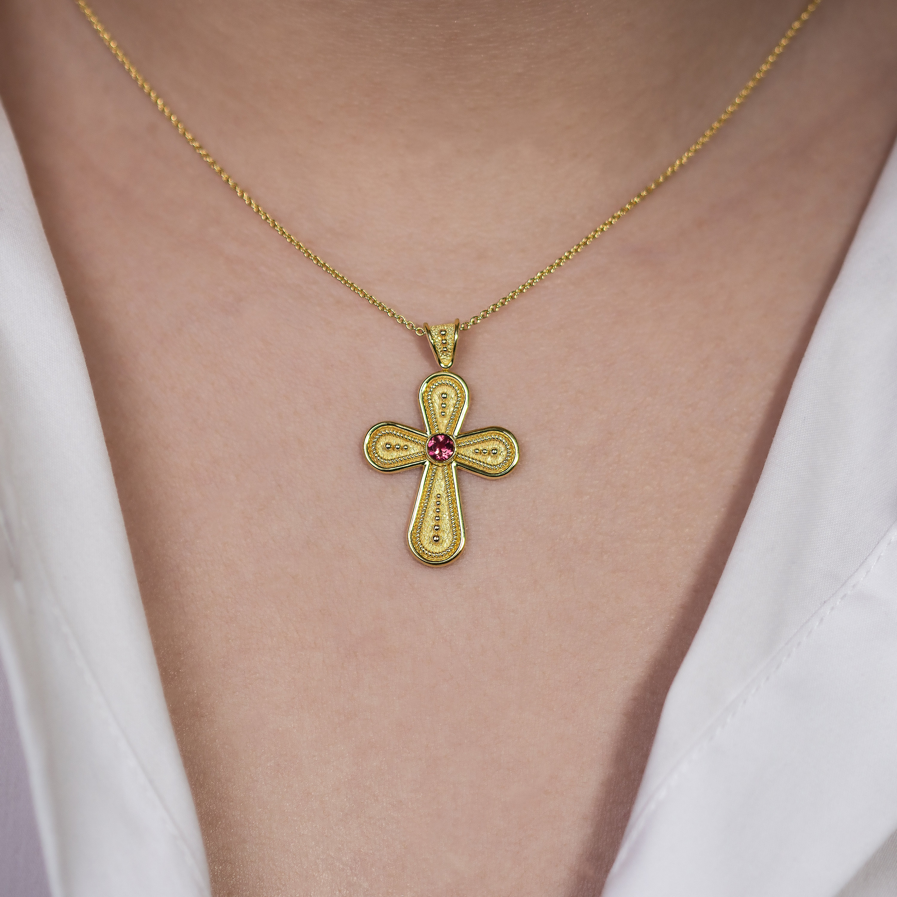 Byzantine Rounded Cross With Pink Tourmaline - Etsy