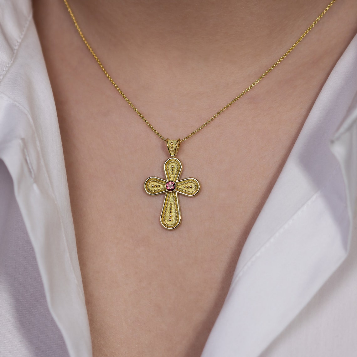 Byzantine Rounded Cross With Pink Tourmaline - Etsy