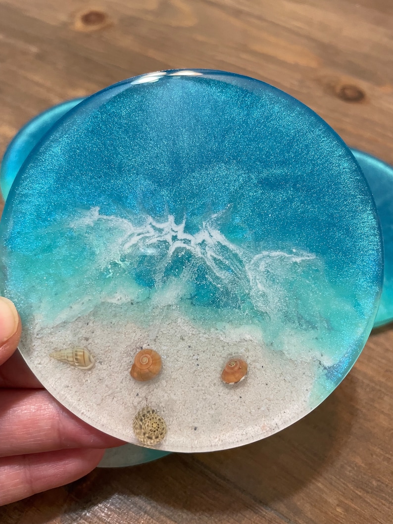 Handmade Resin Beach Coasters / Beach Resin Coasters / Sand and Shells ...