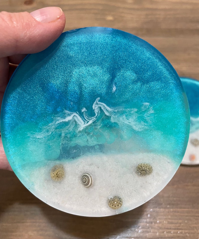 Handmade Resin Beach Coasters / Beach Resin Coasters / Sand and Shells ...