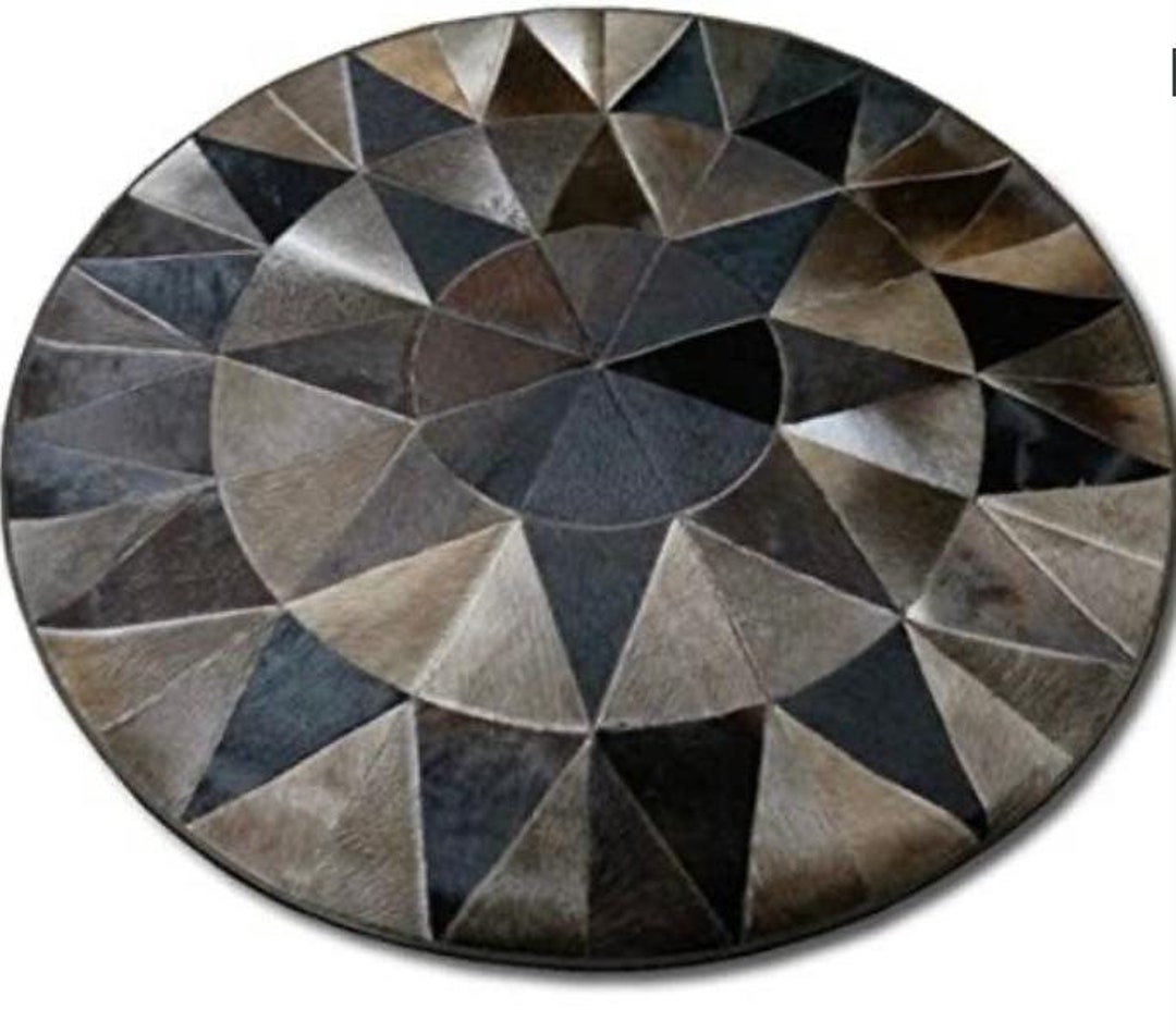 Handmade Leather Cowhide Round Rugs Hair on 100% Natural Cowhide ...