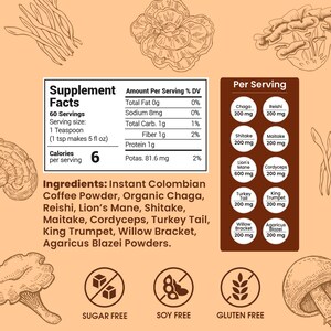 Mushrooms Instant Coffee Organic 60 Servings / Immune Boosting Coffee ...