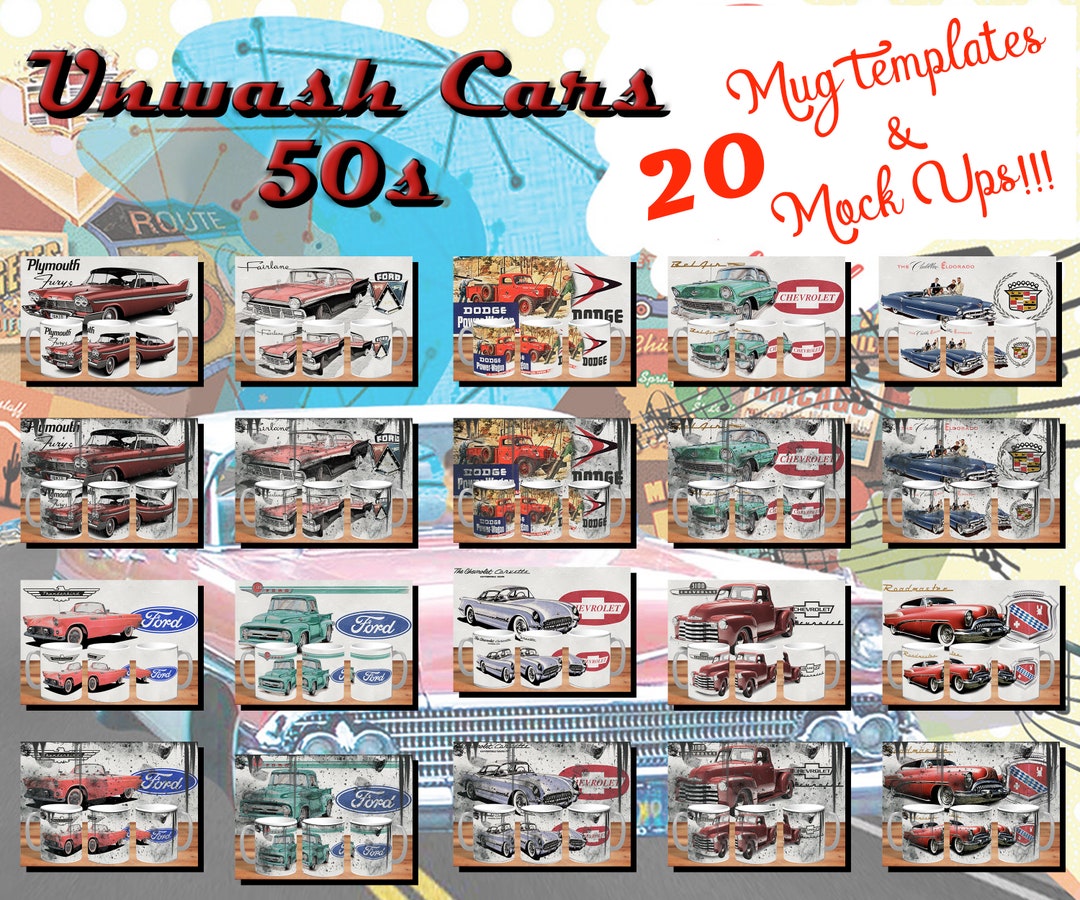 Unwash Cars 50s 20 Mug Templates and Mock Ups - Etsy