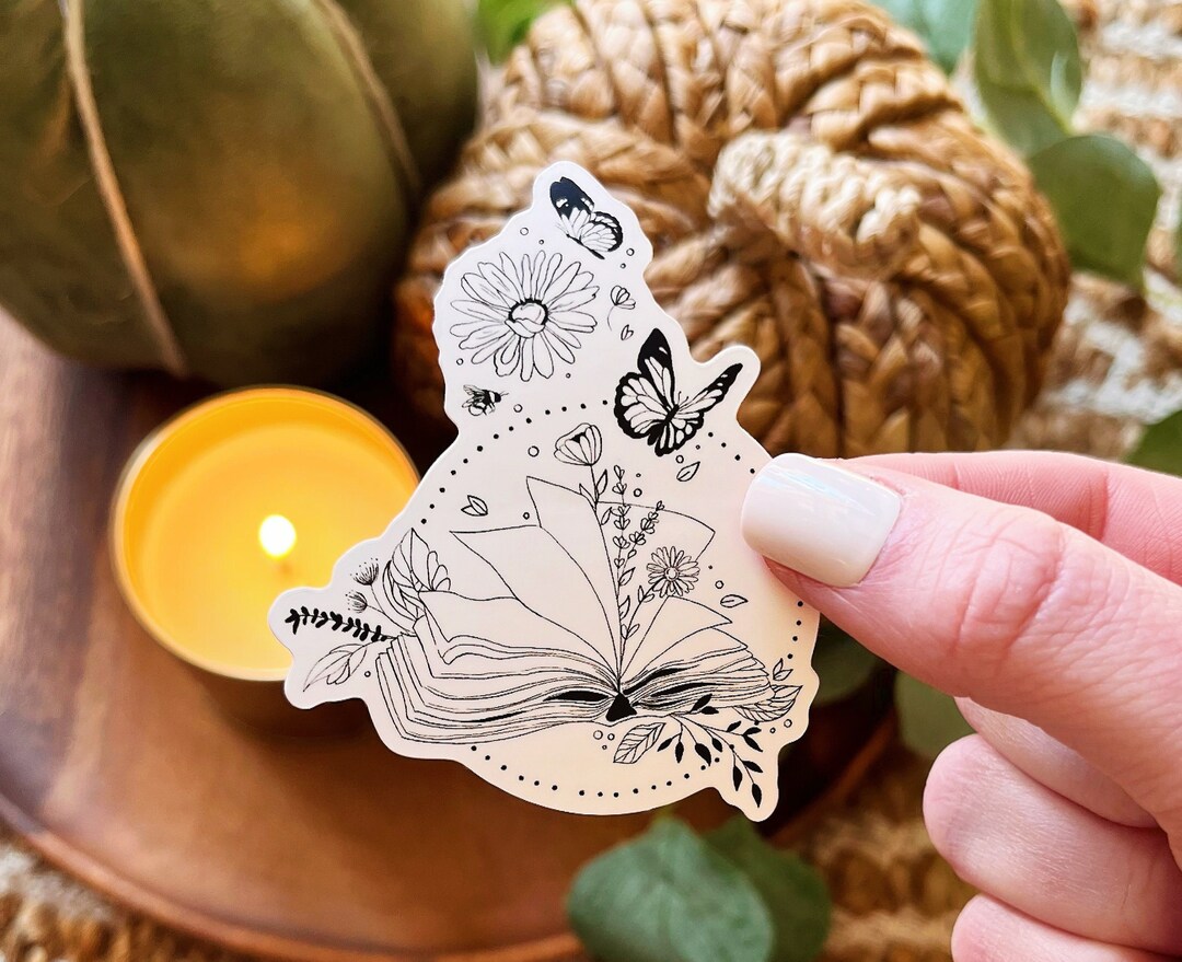 Floral Book Sticker Bookish Stickers Aesthetic Sticker - Etsy