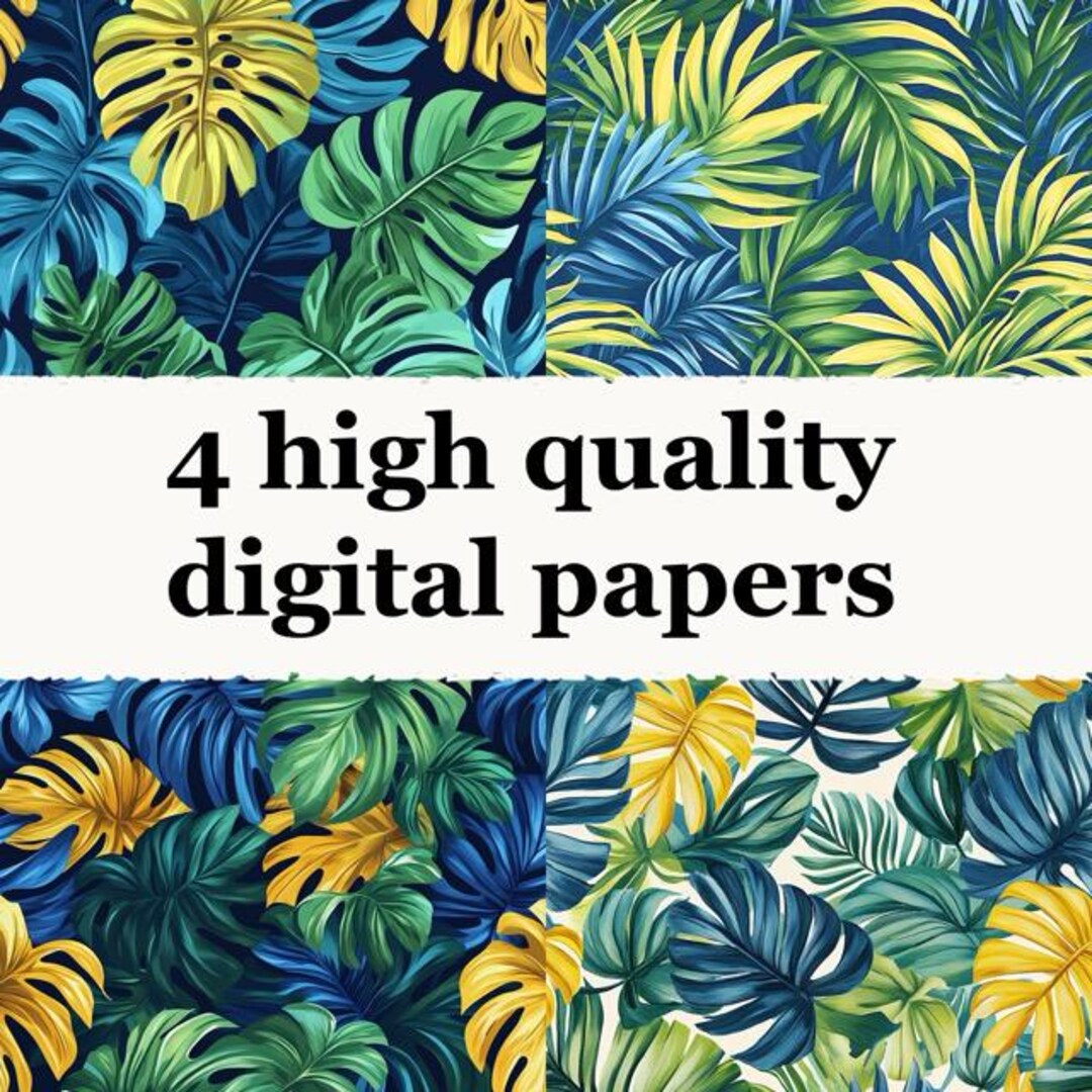 Tropical Leaves Printable Digital Papers - Polymer Clay Image Transfers ...