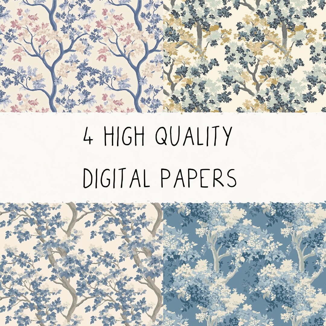 Misty Foliage Digital Paper Pack – 4 Seamless Nature Patterns, 12x12 ...