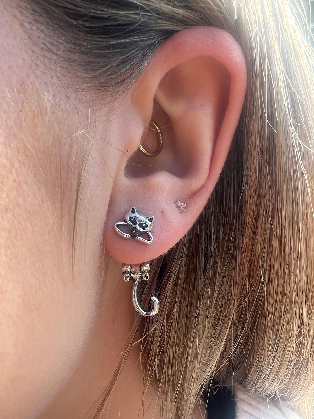 Cat Stud Front and Back Earrings, Cat Ear Jacket - Cat Front Back ...