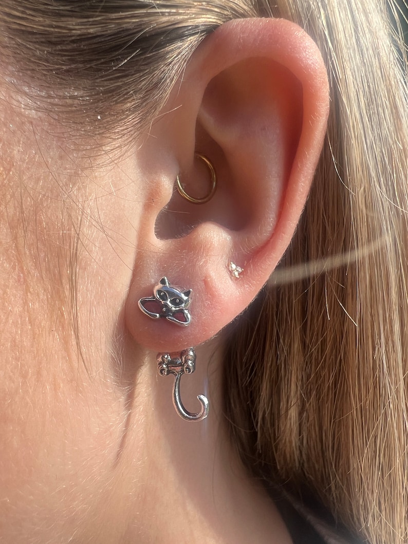 Cat Stud Front and Back Earrings, Cat Ear Jacket Cat Front Back ...