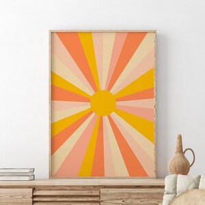 Retro Sunburst Print, Boho Sun Poster, Printable Wall Art, Abstract Sun ...