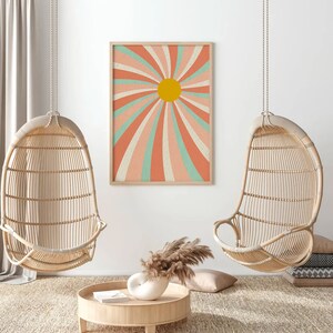 Retro Sunburst Print, Boho Sun Poster, Printable Wall Art, Abstract Sun ...