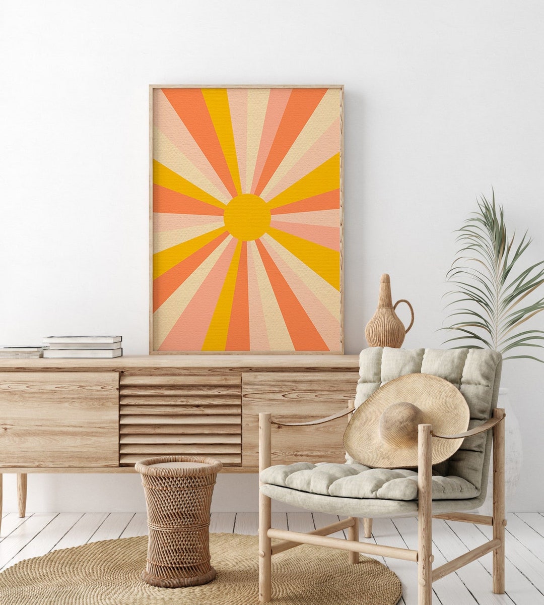 Retro Sunburst Print, Boho Sun Poster, Printable Wall Art, Abstract Sun ...