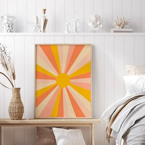 Retro Sunburst Print, Boho Sun Poster, Printable Wall Art, Abstract Sun ...