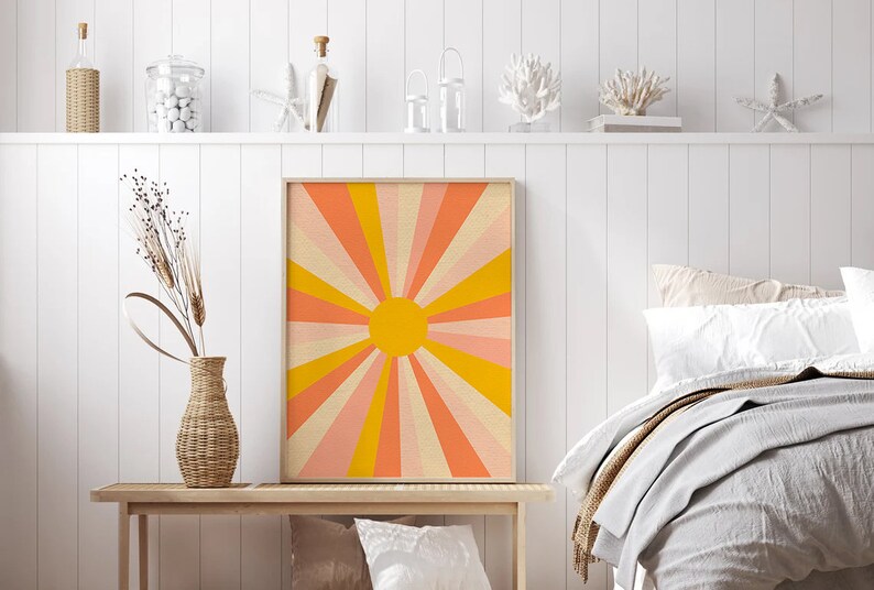 Retro Sunburst Print Boho Sun Poster Printable Wall Art - Etsy