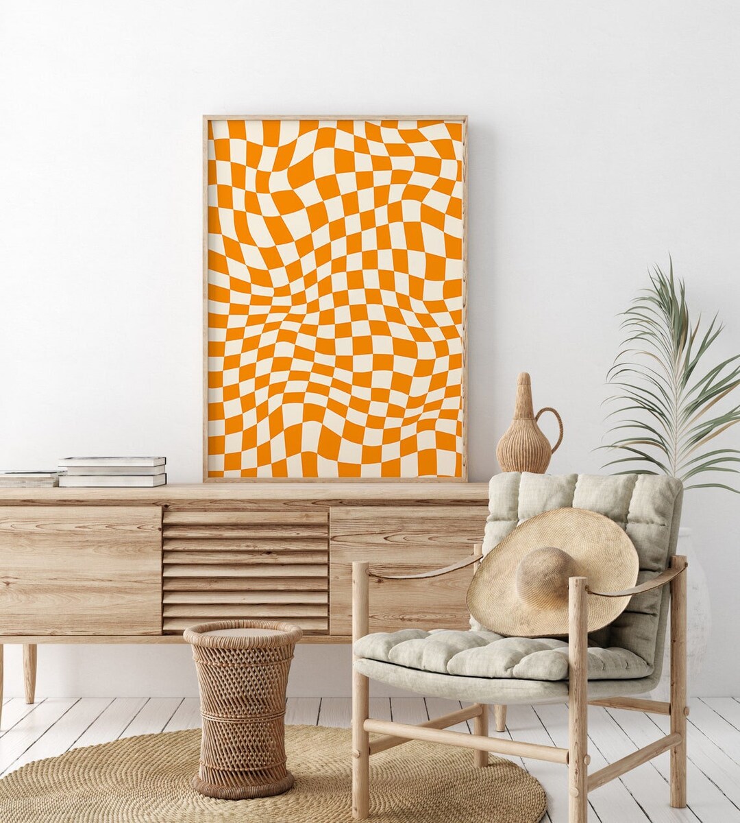 Groovy Poster, Orange Checkered Art, Printable Wall Art, 70s Retro ...