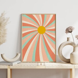 Retro Sunburst Print, Boho Sun Poster, Printable Wall Art, Abstract Sun ...
