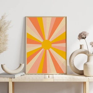 Retro Sunburst Print, Boho Sun Poster, Printable Wall Art, Abstract Sun ...