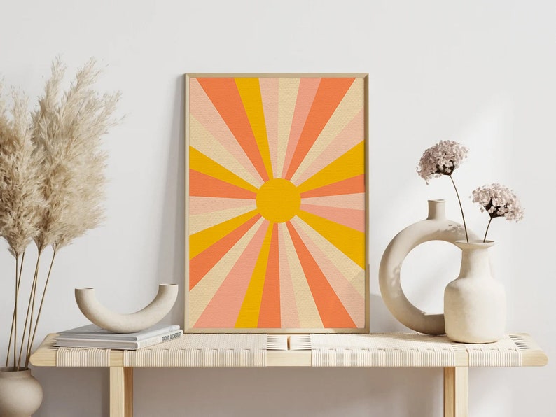 Retro Sunburst Print Boho Sun Poster Printable Wall Art - Etsy