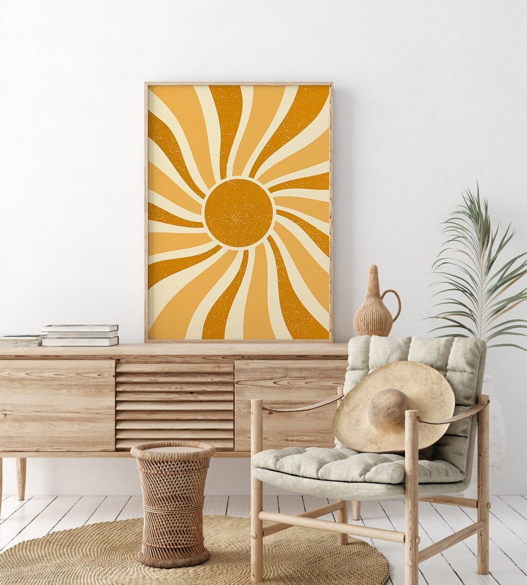 Retro Sun Print, Boho Sunburst Poster, Printable Wall Art, Abstract Sun ...