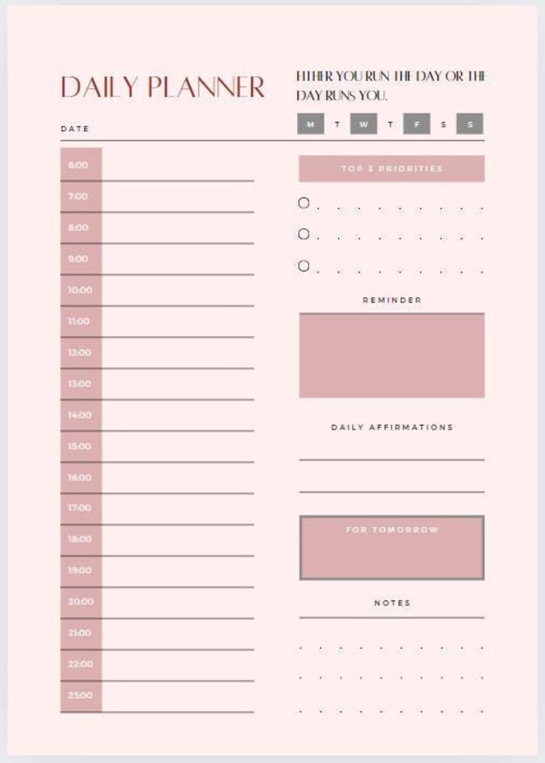 Editable and Printable Daily Planner & Self-care Checklist dusty Pink ...
