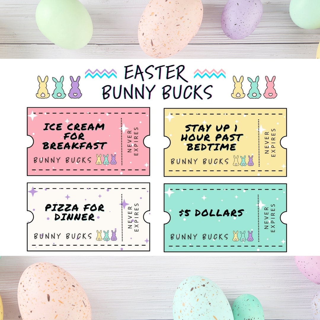 Easter Bunny Bucks, Printable Easter Egg Coupon, Easter Egg Filler ...