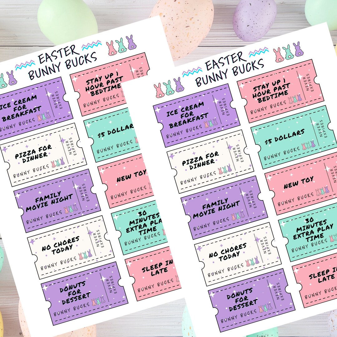 Easter Bunny Bucks, Printable Easter Egg Coupon, Easter Egg Filler ...
