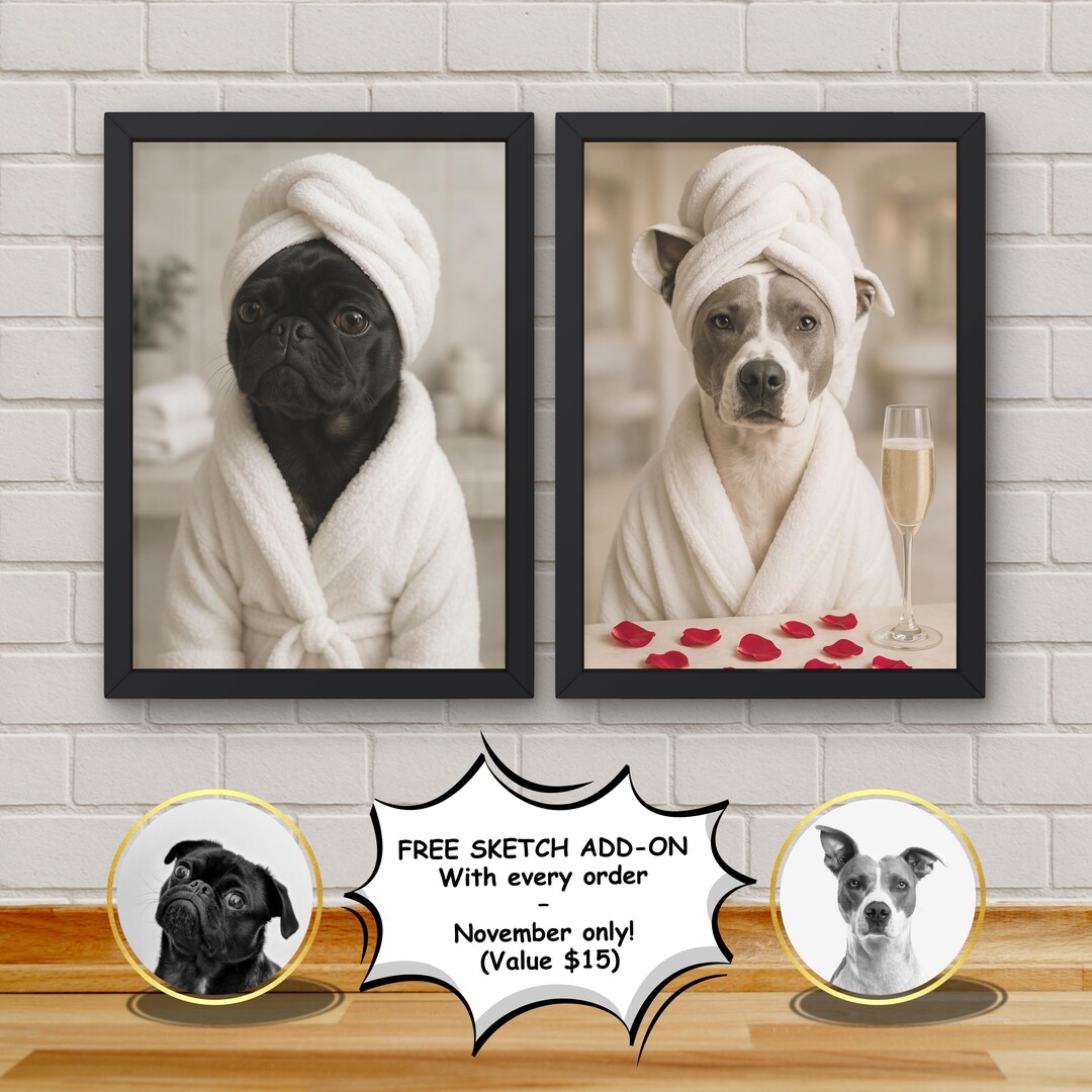 Custom Spa Day Pet Portrait: Funny Dog & Cat Bath Art (digital) - Etsy