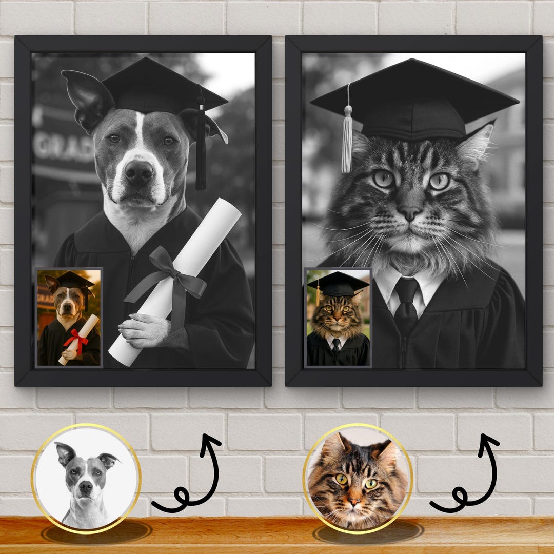 Graduation Pet Portrait | Custom Dog or Cat in Cap & Gown | Digital ...