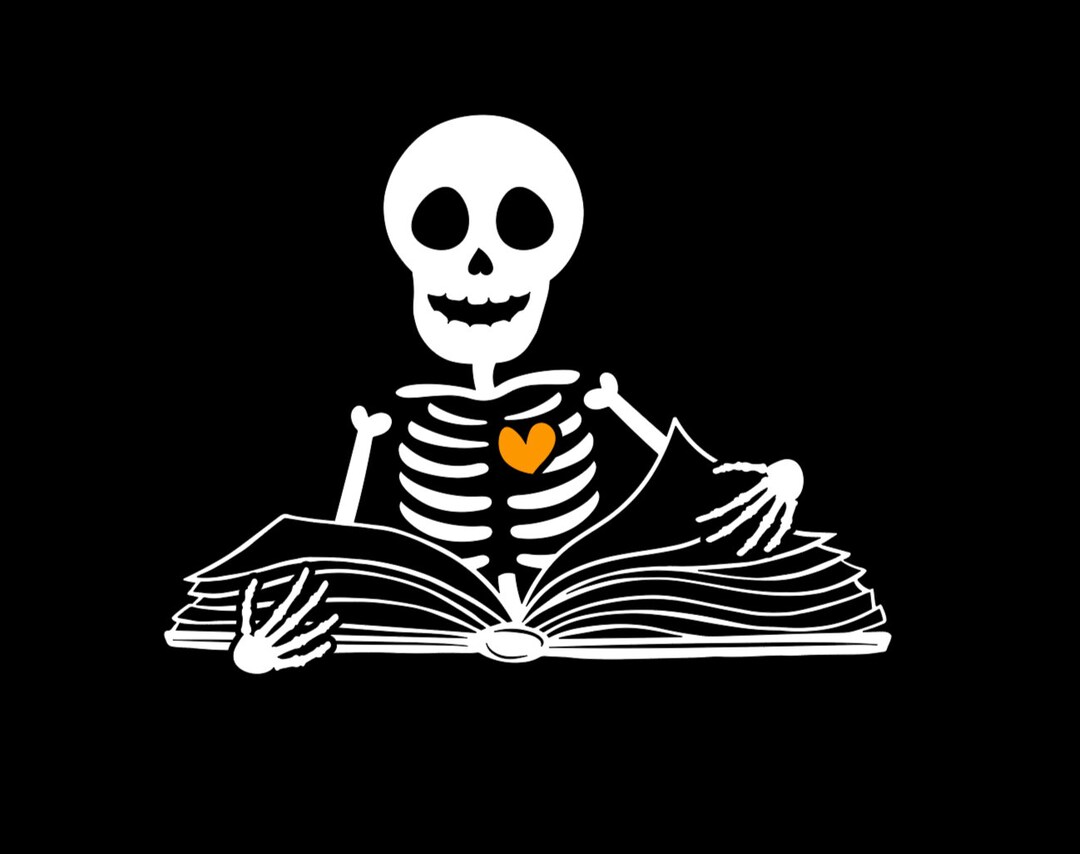 Reading Skeleton Heat Transfer Iron-on Decals, Halloween Skeleton Book ...