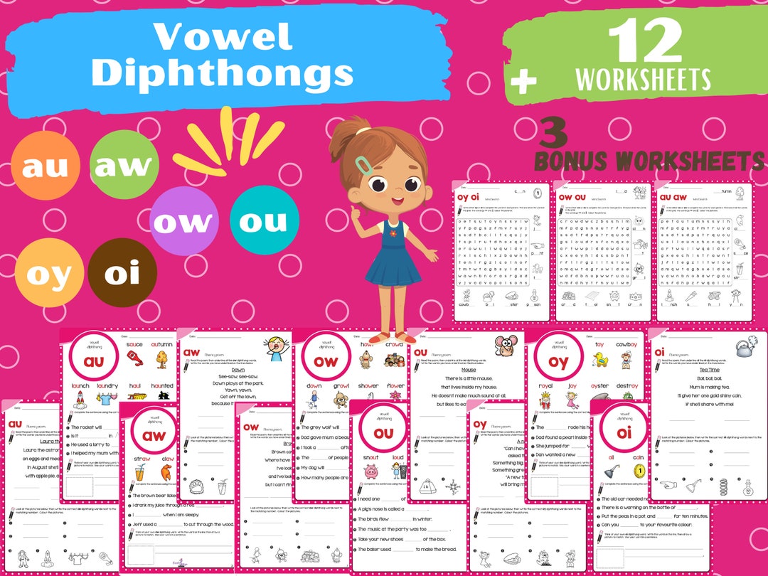 Vowel Diphthongs -au -aw -ow -ou -oy -oi. Long Vowel Sounds Worksheets ...