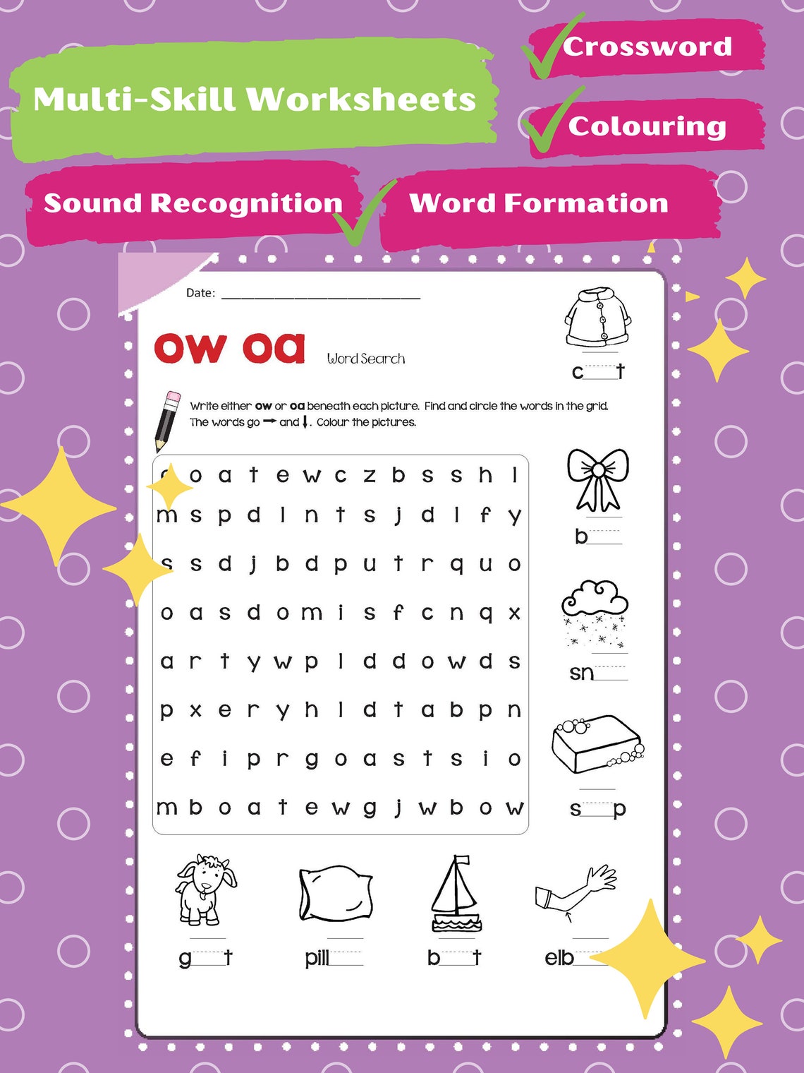 Long Vowel Digraphs. Ow Digraph. Oa Digraph. Phonics Worksheets for ...