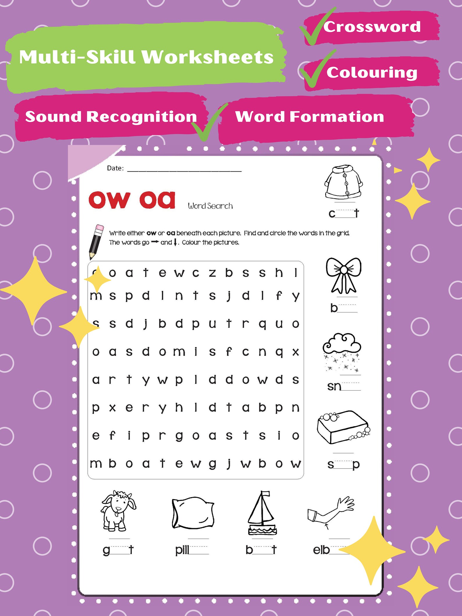 Long Vowel Digraphs. Ow Digraph. Oa Digraph. Phonics Worksheets for ...