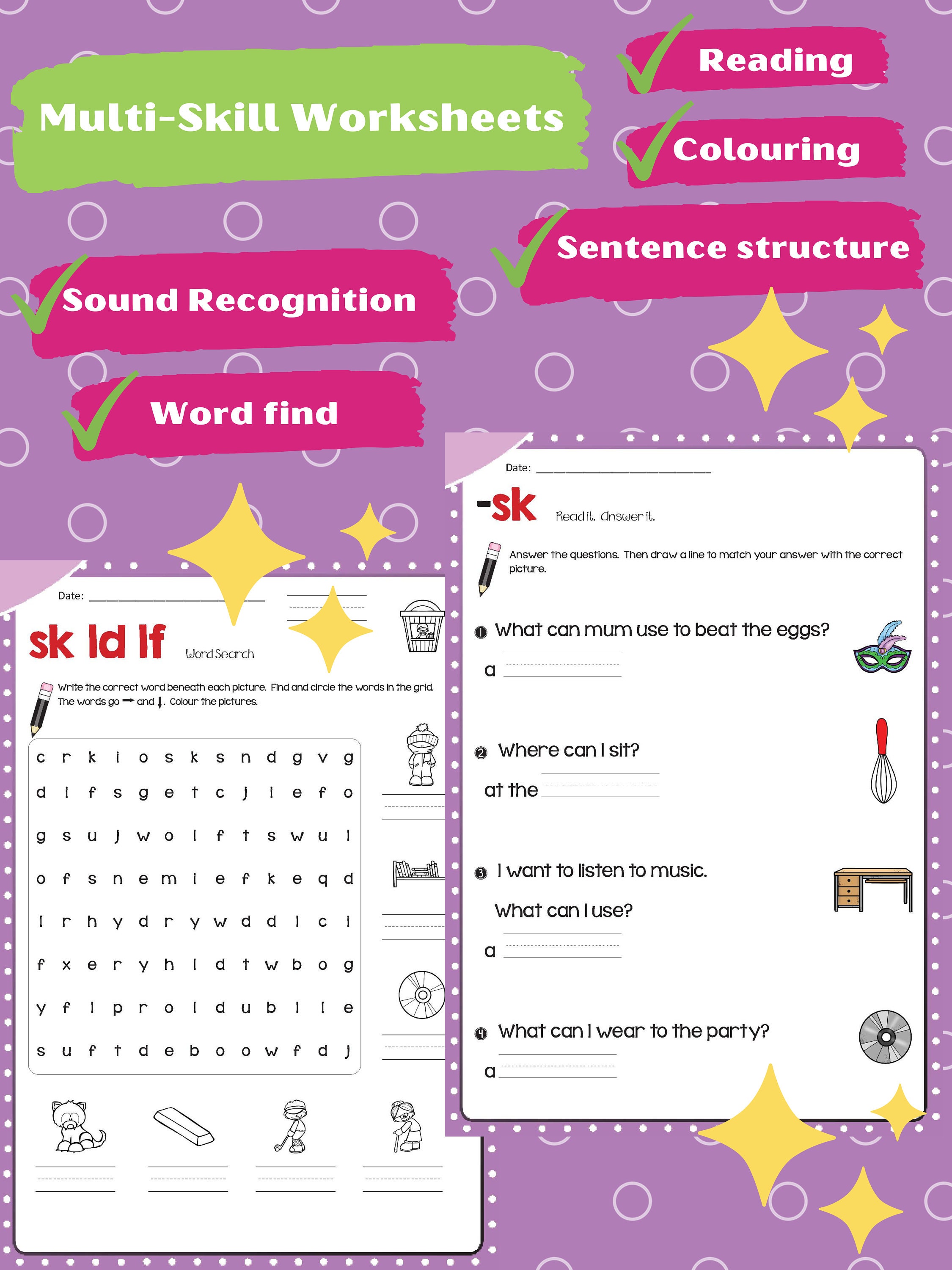 Final Consonant Blends -sk, -ld, -lf, -lk. Phonics Worksheets. Sk Sound ...