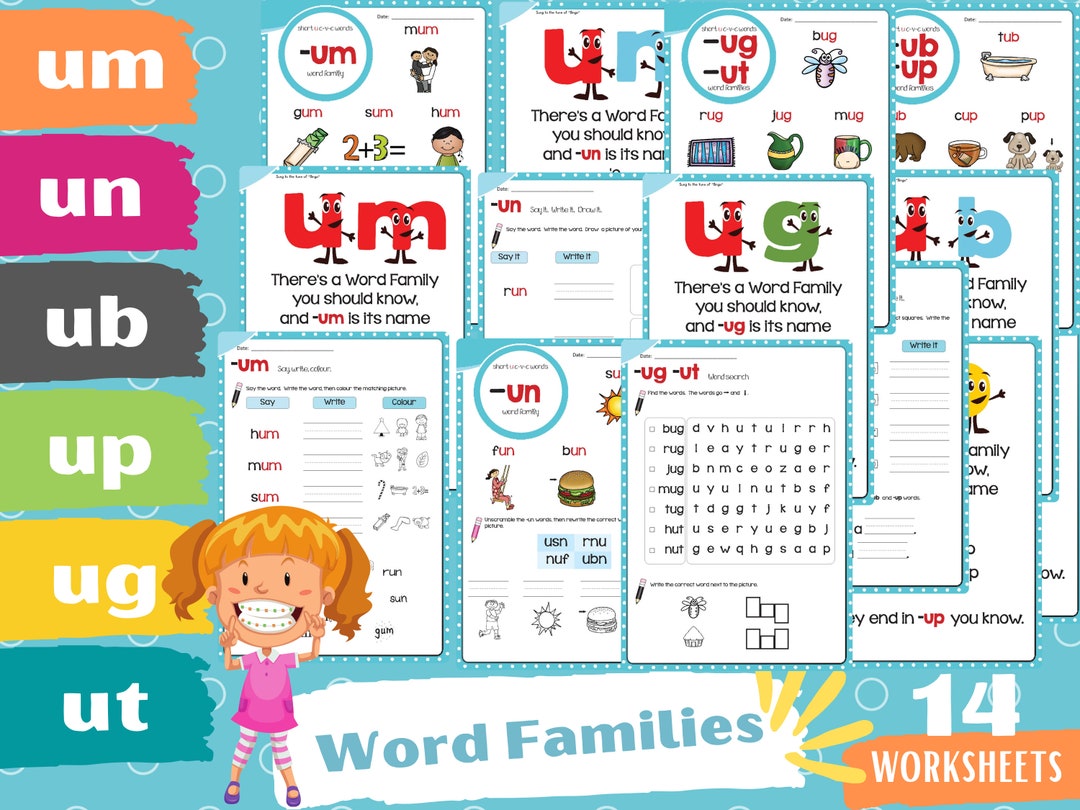 Word Families -um, -un, -ub, -up, -ug, -ut - Etsy