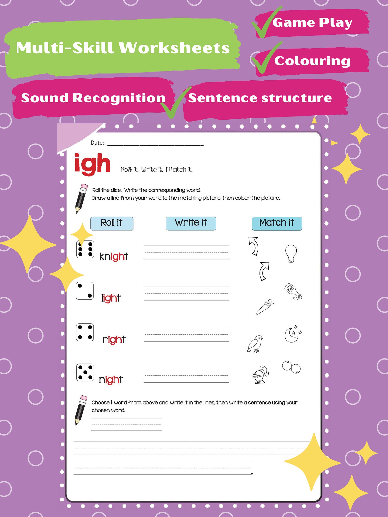 Vowel Digraphs Worksheets. Y Digraph. Ie Digraph. Igh Digraph. Phonics ...