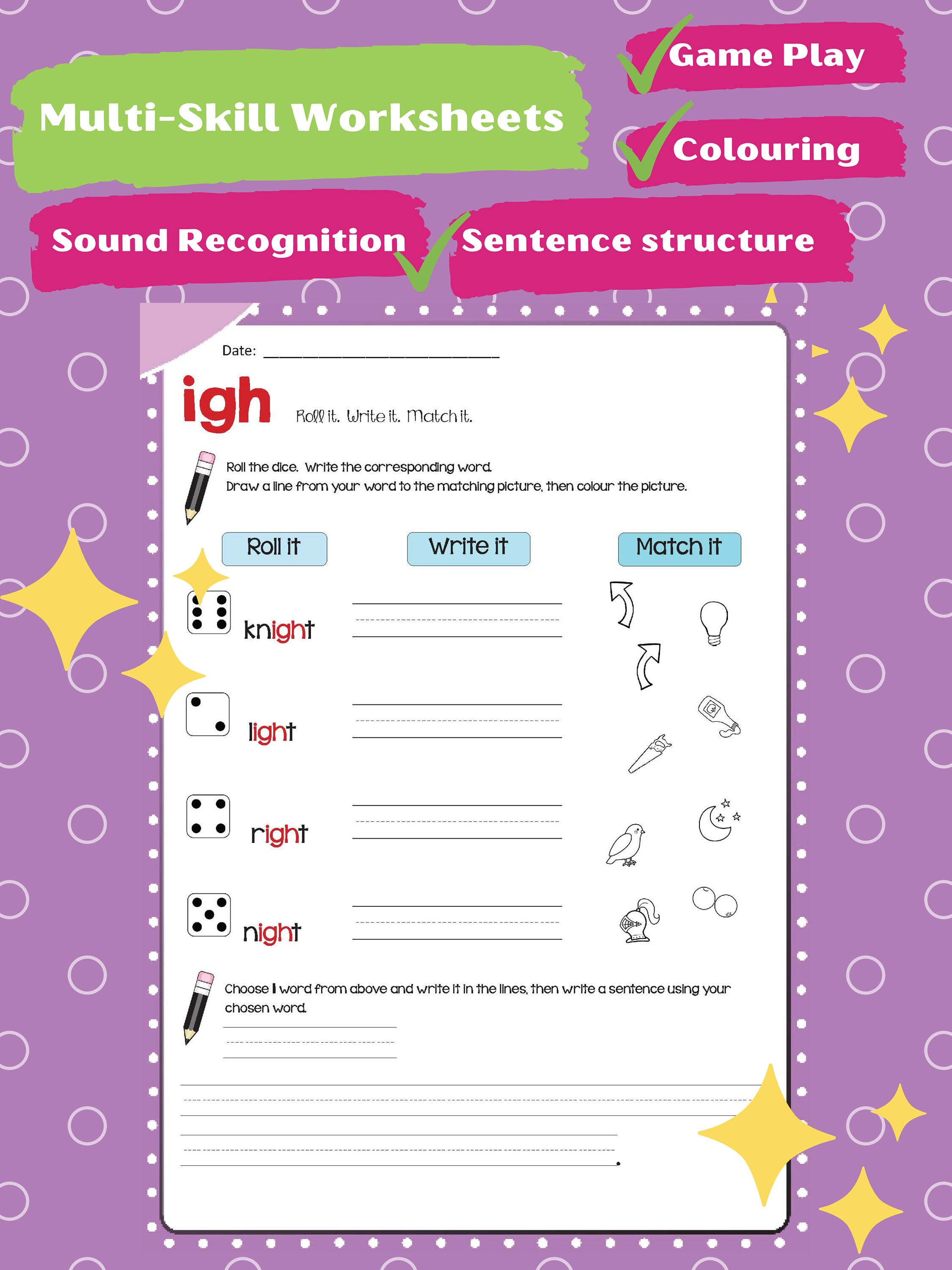 Vowel Digraphs Worksheets. Y Digraph. Ie Digraph. Igh Digraph. Phonics ...